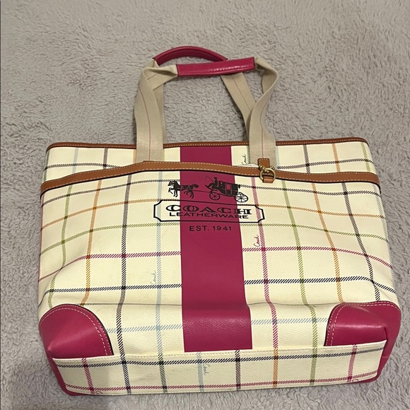 Coach | Bags | Coach Pink And Cream Checkered Tote | Poshmark